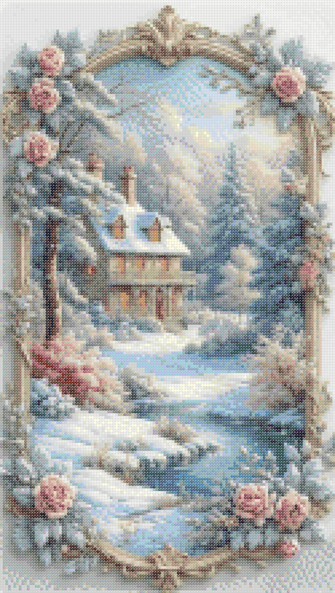 Схема вышивки бисером Что-то зимнее (на бумаге, без бисера и ткани)123х221 стежков (25х44 см) 63 цвета