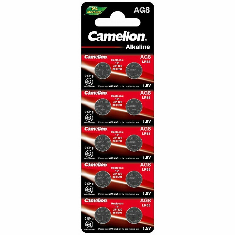 Camelion G 8 BL-10 Mercury Free (AG8-BP10(0%Hg), LR55, LR1120 батарейка для часов) (упак. 10 шт.), цена за 1 упак.