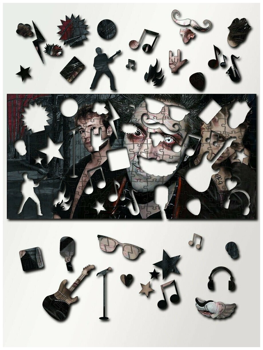 Пазл деревянный, головоломка, с фигурками, развивающий, большой из дерева 230 деталей 46х23 см музыка (Михаил Горшенев, Горшок, КИШ) - 431