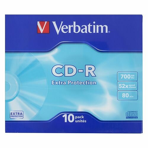 Оптический диск CD-R Verbatim 700МБ 52x, 10шт, slim case [43415]