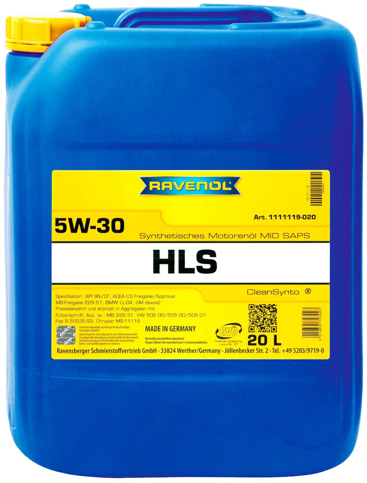 Моторное масло RAVENOL HLS SAE 5W-30 ( 20л) new