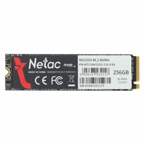 SSD накопитель NETAC NV2000 NT01NV2000-256-E4X 256ГБ, M.2 2280, PCIe 3.0 x4, NVMe, M.2