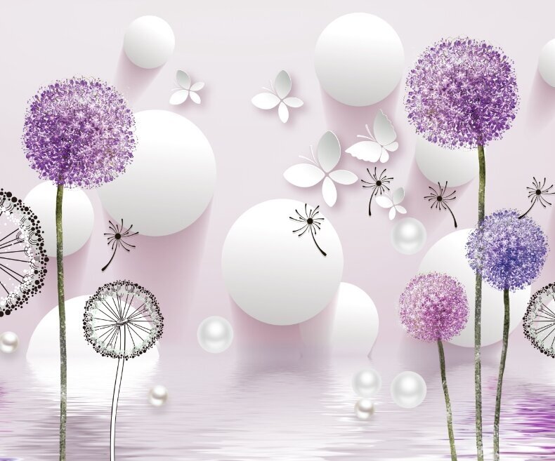 Фотообои на стену флизелиновые "Одуванчики и бабочки" 360X300 см