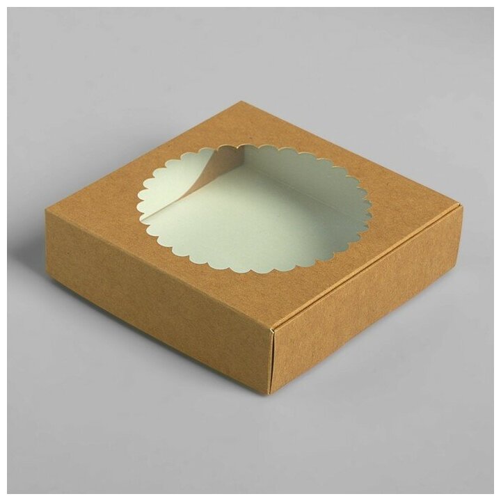 Подарочная коробка сборная с окном, 11.5×11.5×3 см, крафт, 5 шт.