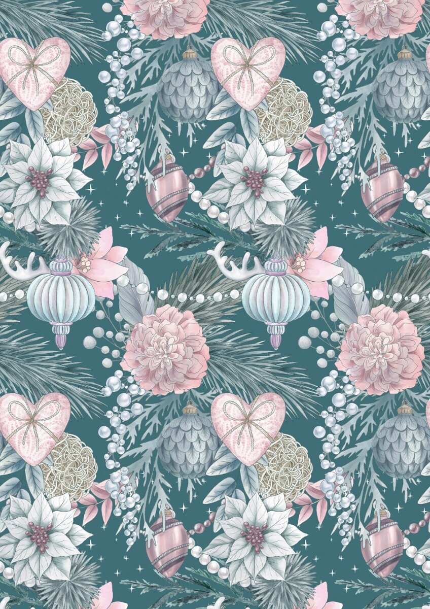 PEPPY Новогоднее волшебствоткань для пэчворка 50x50 см 100% хлопок НВ-07 тёмно-зелёный