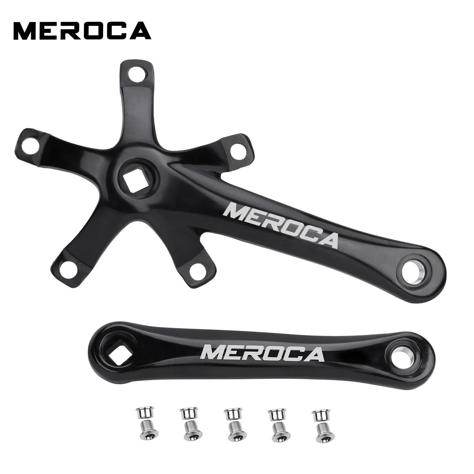 MEROCA Квадратные шатуны 170 мм 130 BCD с ведущими звездами 45T, 47T, 53T, Черный, 53T, Black crank