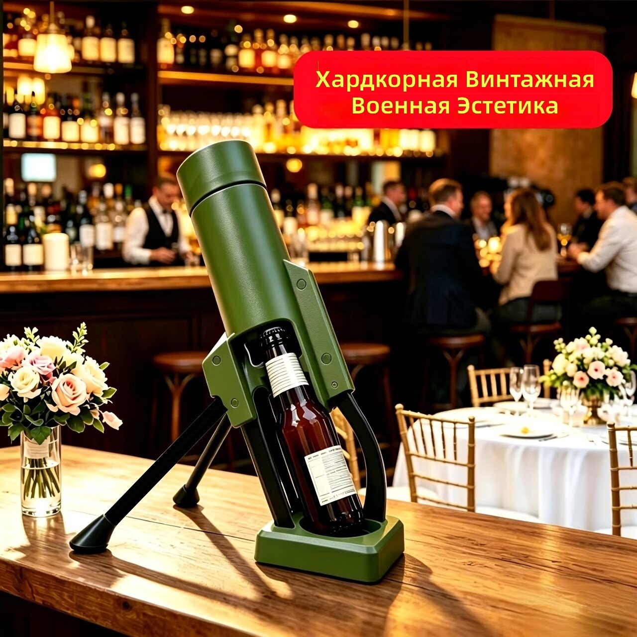 Открывалка для бутылок в виде миномета с запуском крышек для пива и газировки объемом 330 мл, для дома и вечеринок
