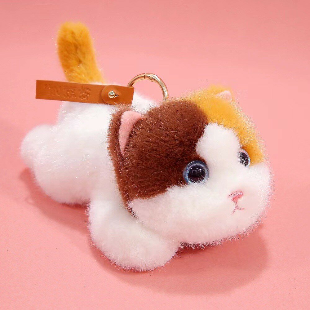 Мягкая игрушка кот каваи с веревкой для девочек и детей коричневый белый