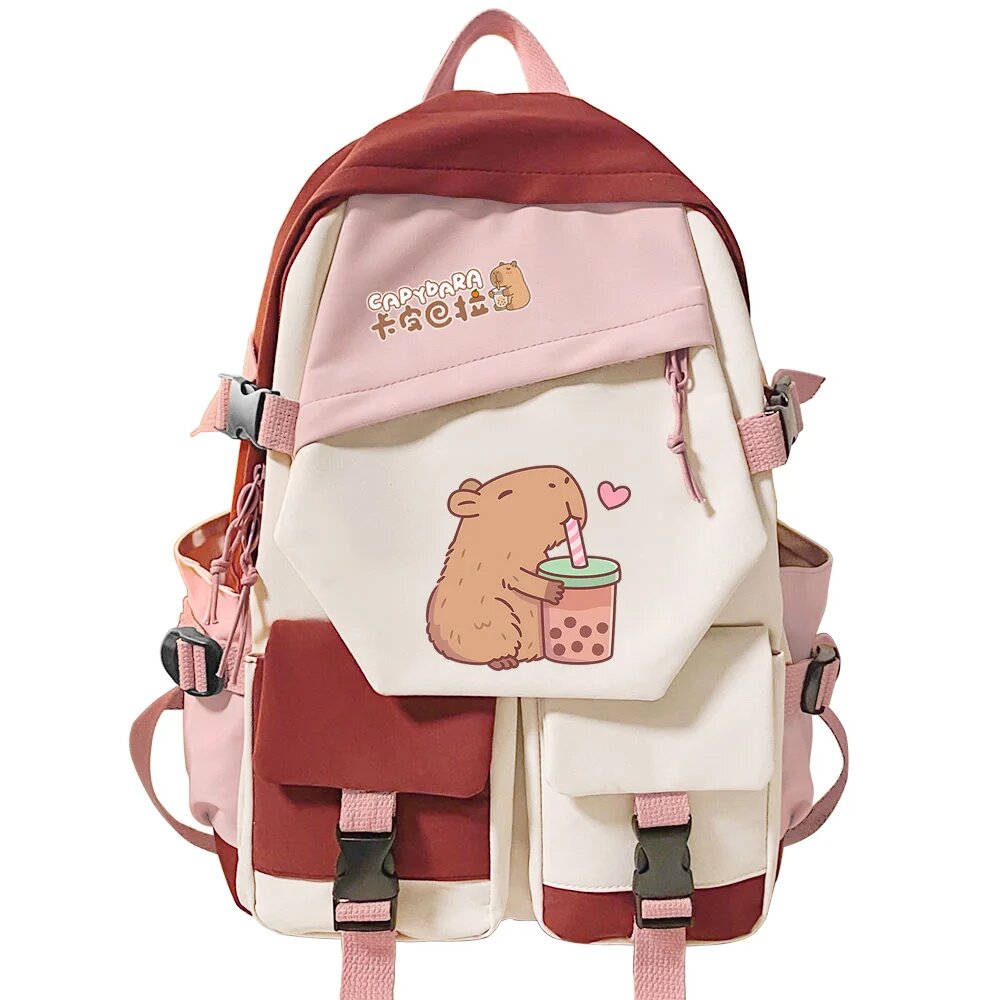 Kawaii Capybara Mochila, сумки для книг для девочек, детские школьные сумки, женский лоскутный 03