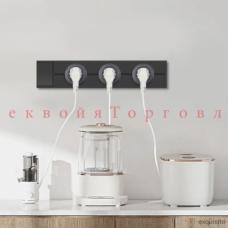 Трековые розетки; Трековая система накладная металлическая шина 40см + 3 EU розетки черный