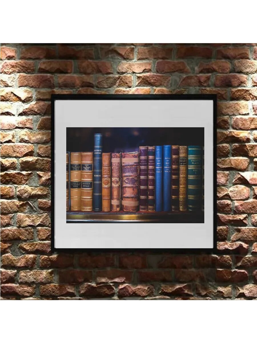 Постер "Полка с книгами" Cool Eshe из коллекции "Интерьеры на любой вкус", плакат А4 для кухни, кафе или ресторана (29,7 х 21 см)