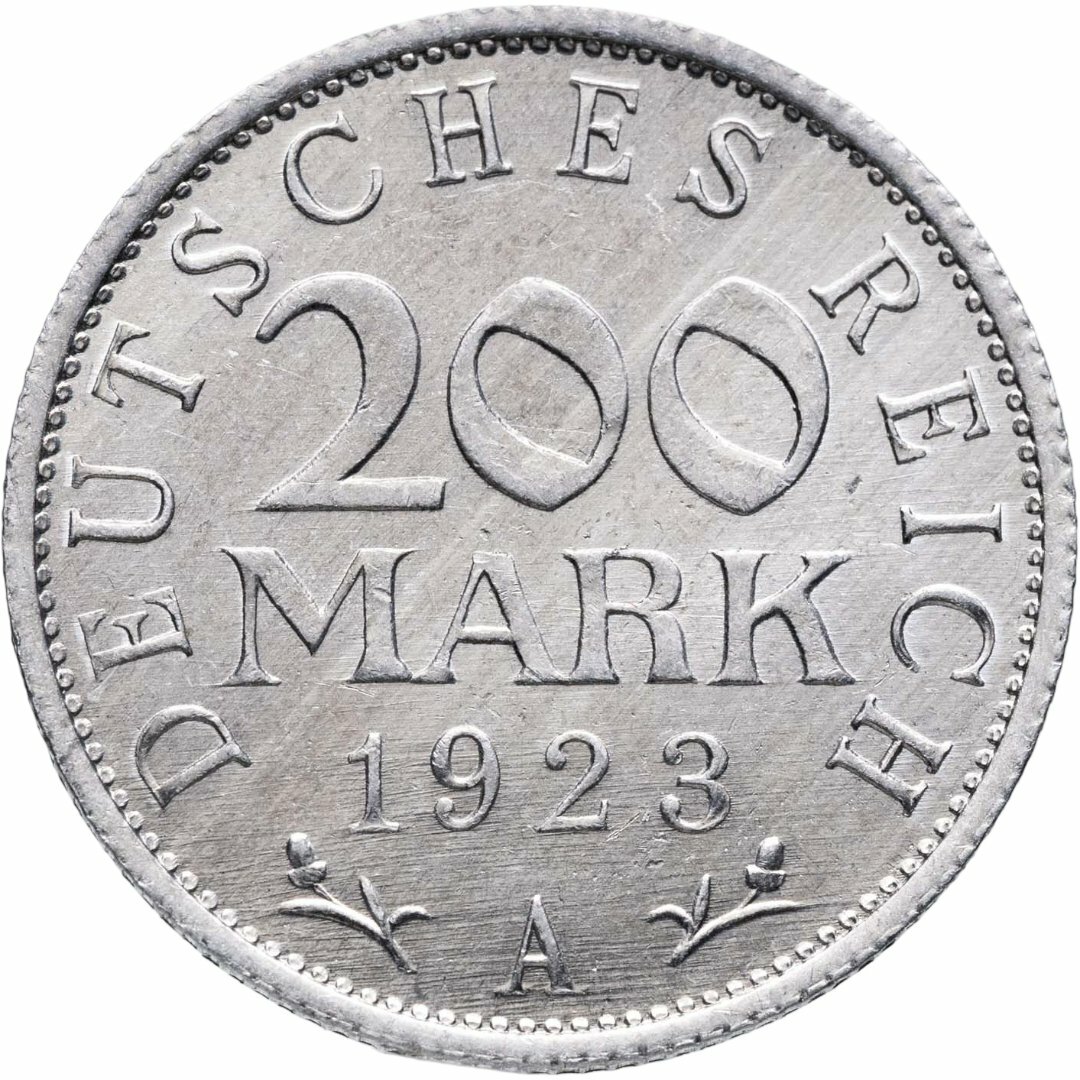 Германия 200 марок 1923 "A" — Берлин, Алюминий, в сохранности AU-UNC