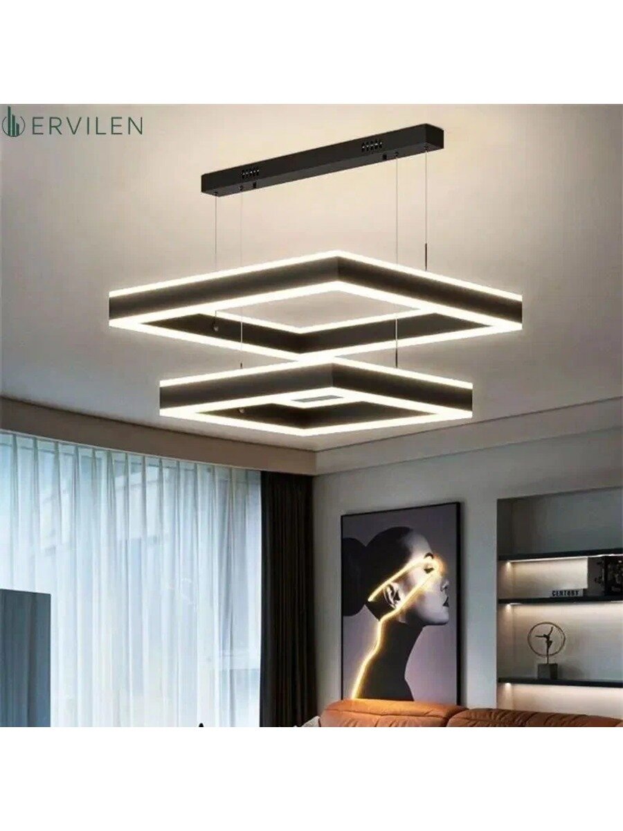 Люстра LED 100 Вт, современная прямоугольная, подвесная на тросах