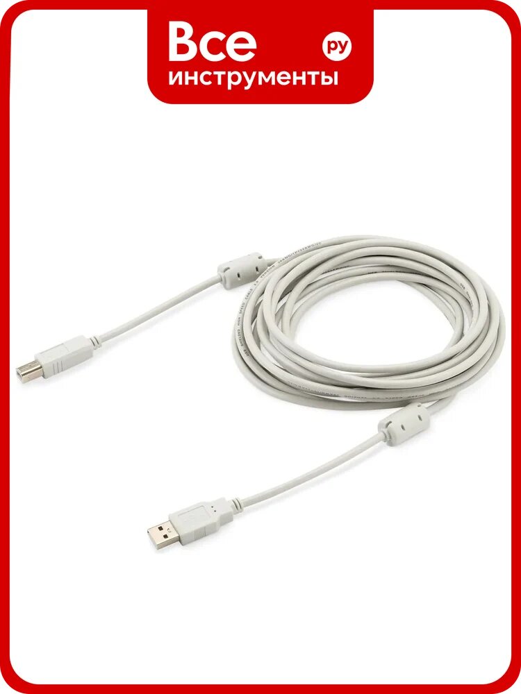 Кабель BURO USB A(m) USB B(m) 5м (USB2.0-AM/BM-5M-MG) феррит. кольца 817262