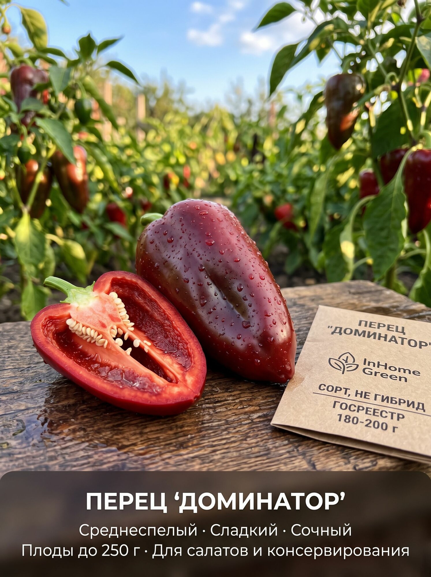 Семена Перец Доминатор. Легендарный сорт Госреестра. Среднеспелый, крупноплодный, масса плодов до 250 г. Для открытого грунта и теплиц. Сорт, не гибрид.