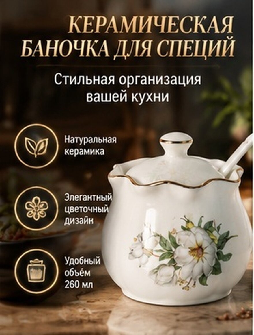 Банка из керамики для кухонных приправ и соли в китайском стиле