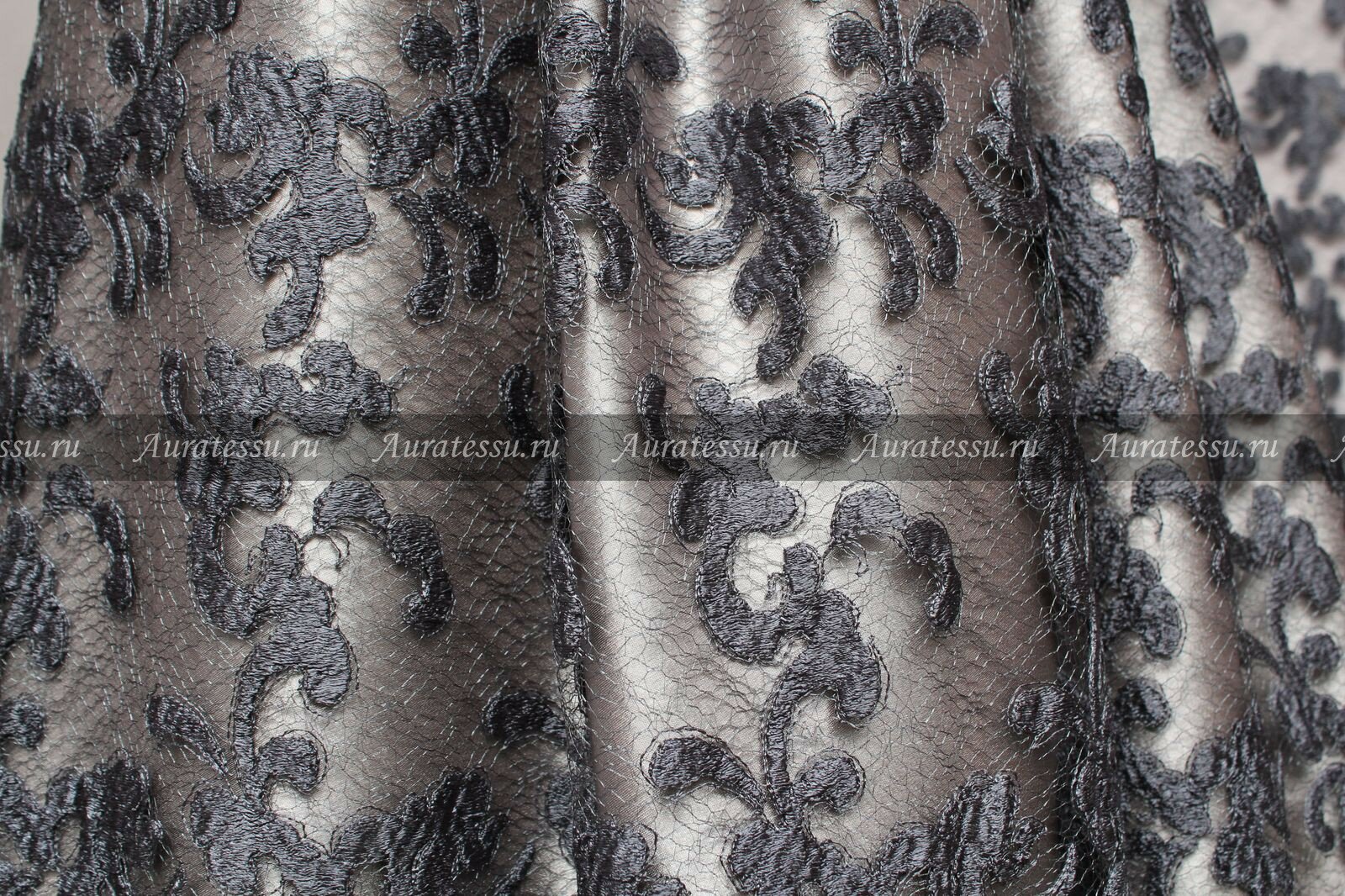 Ткань Кружево Cadena графитовое с фестоном, ш132см, 0,5 м