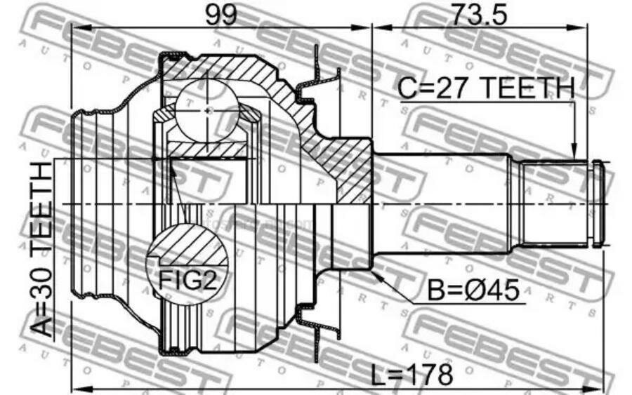 FEBEST 1611204R Шрус внутренний задний 30x45x27 MERCEDES BENZ GLK 350 204.#