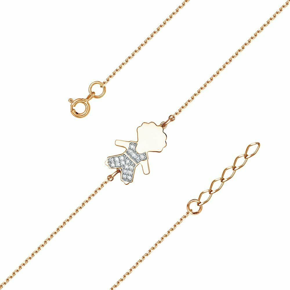 Браслет, красное золото, 585 проба, родирование, фианит