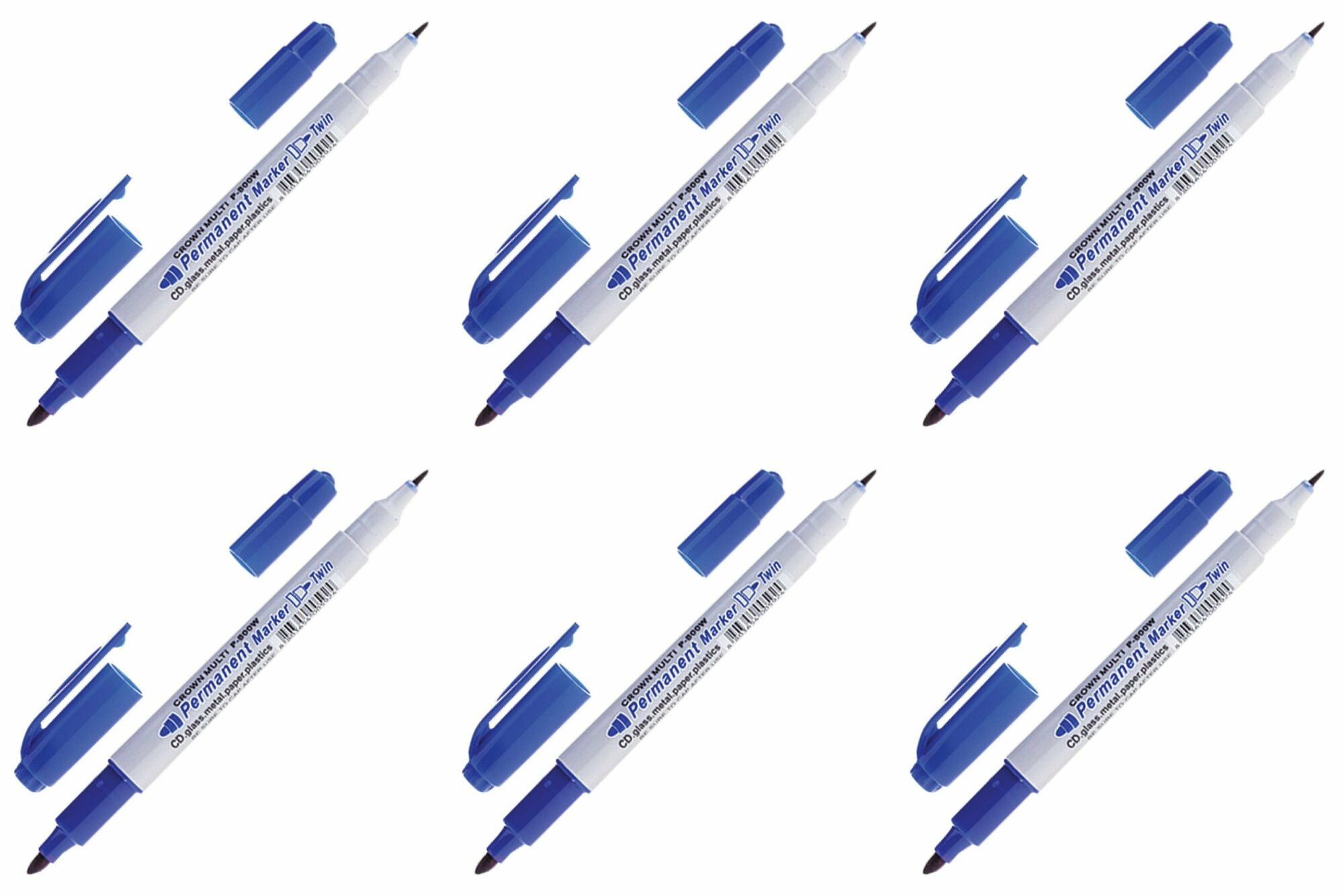 Crown Маркер перманентный двухсторонний Multi Marker Twin, черный, 2-1 мм, 6 шт