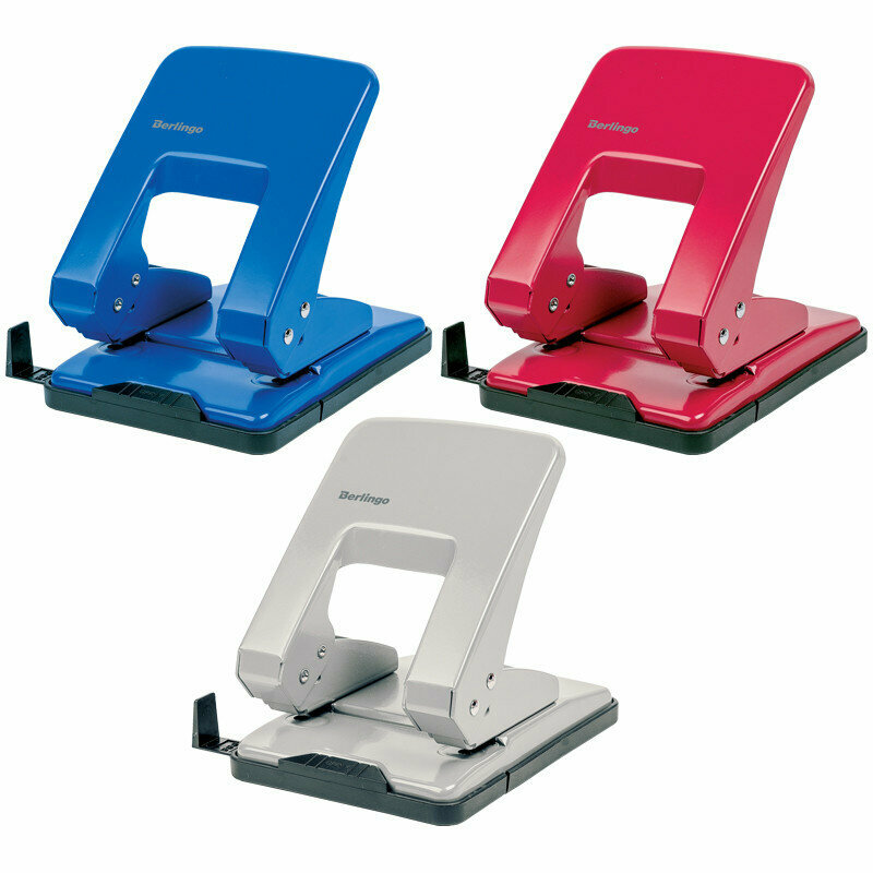 Дырокол Berlingo "Universal" 40л, металлический, ассорти, с линейкой, 138305