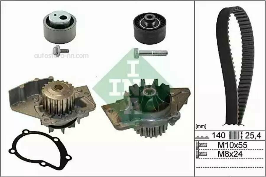 INA 530044030 Комплект ГРМ с водяным насосом CITROEN. PEUGEOT 1.9D DW8/B Z=140 98>