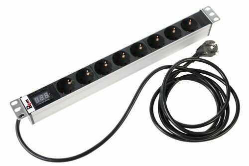 Блок розеток 19", 8 розеток ЦМО R-16-8S-AM-440-3 вход Schuko, шнур 3м,1U,484х45х45 (ШхГхВ),16А, амперметр