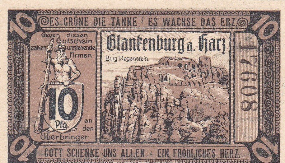 Германия (Веймарская Республика) Бланкенбург 10 пфеннигов 15.10.1920 г. (5)