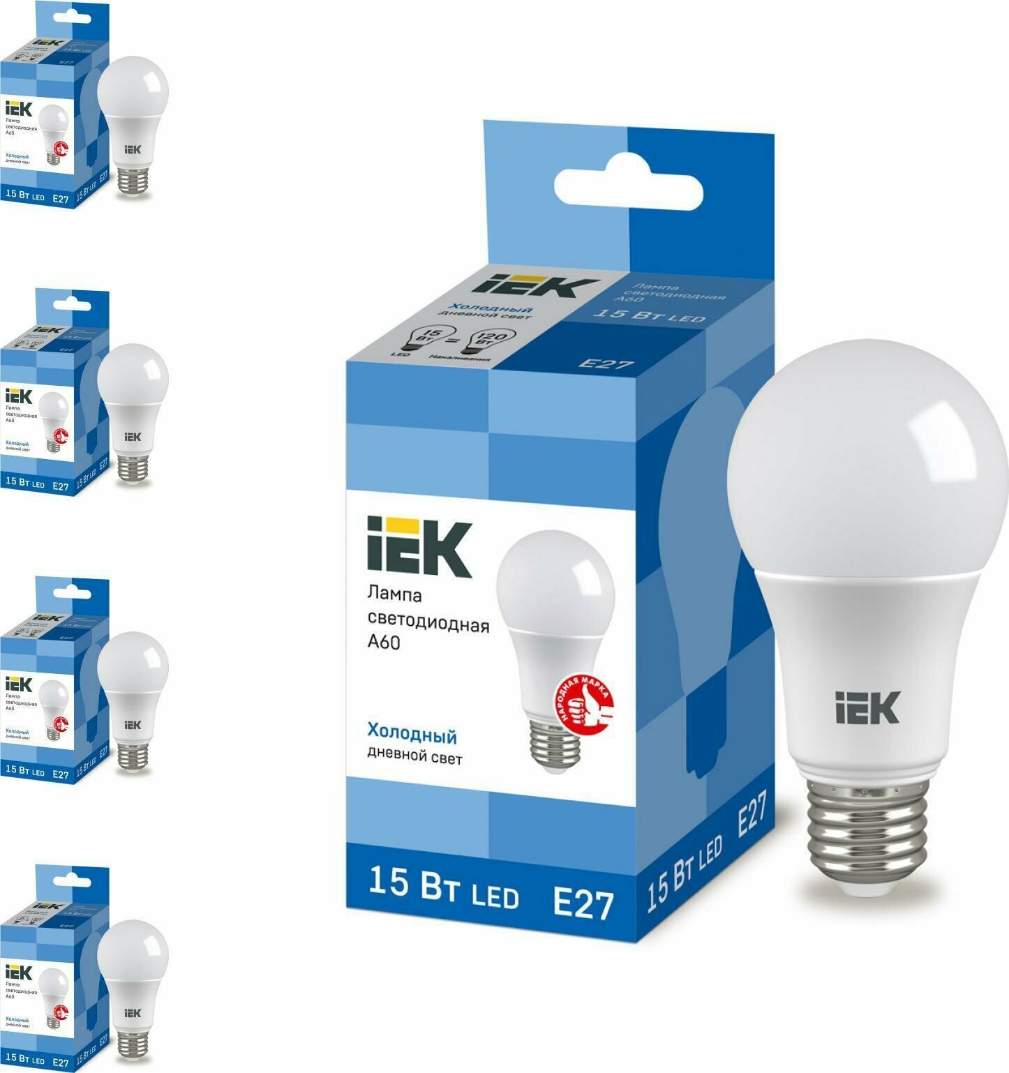 Светодиодная лампа IEK ECO 15W эквивалент 120W 6500K 1350Лм E27 груша (комплект из 4 шт)