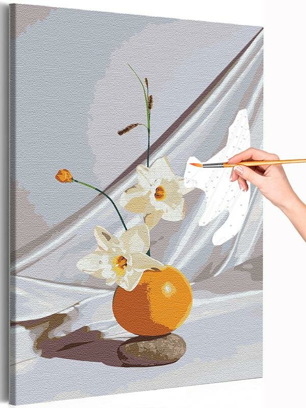 Цветы и апельсин / Натюрморт Раскраска картина по номерам на холсте 40х60