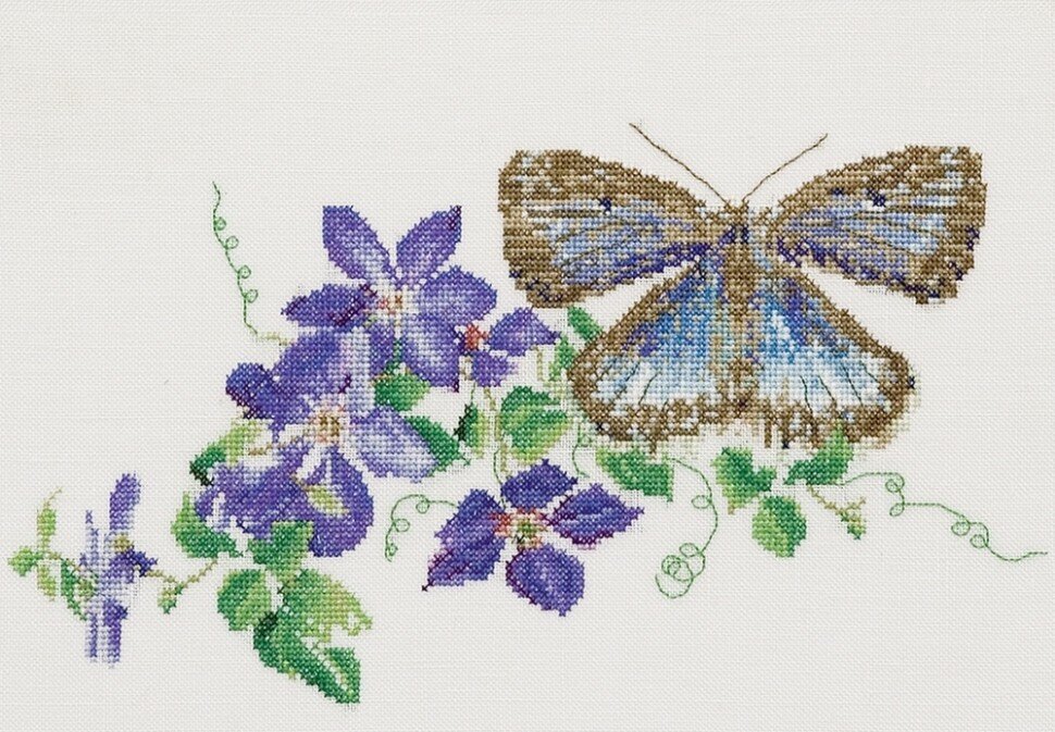 Набор для вышивания Thea Gouverneur #438 Butterfly Clematis (Бабочка Клематис), Счетный крест, 29 x 18 см