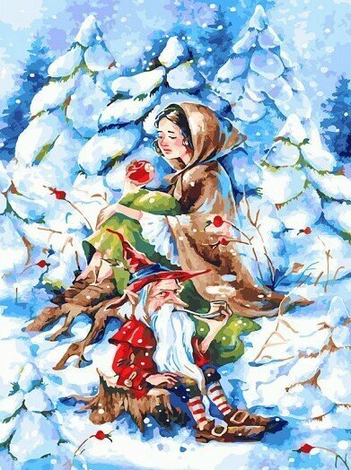 Раскраска по номерам Белоснежка #951-AS Белоснежка и гном, 40 х 30 см