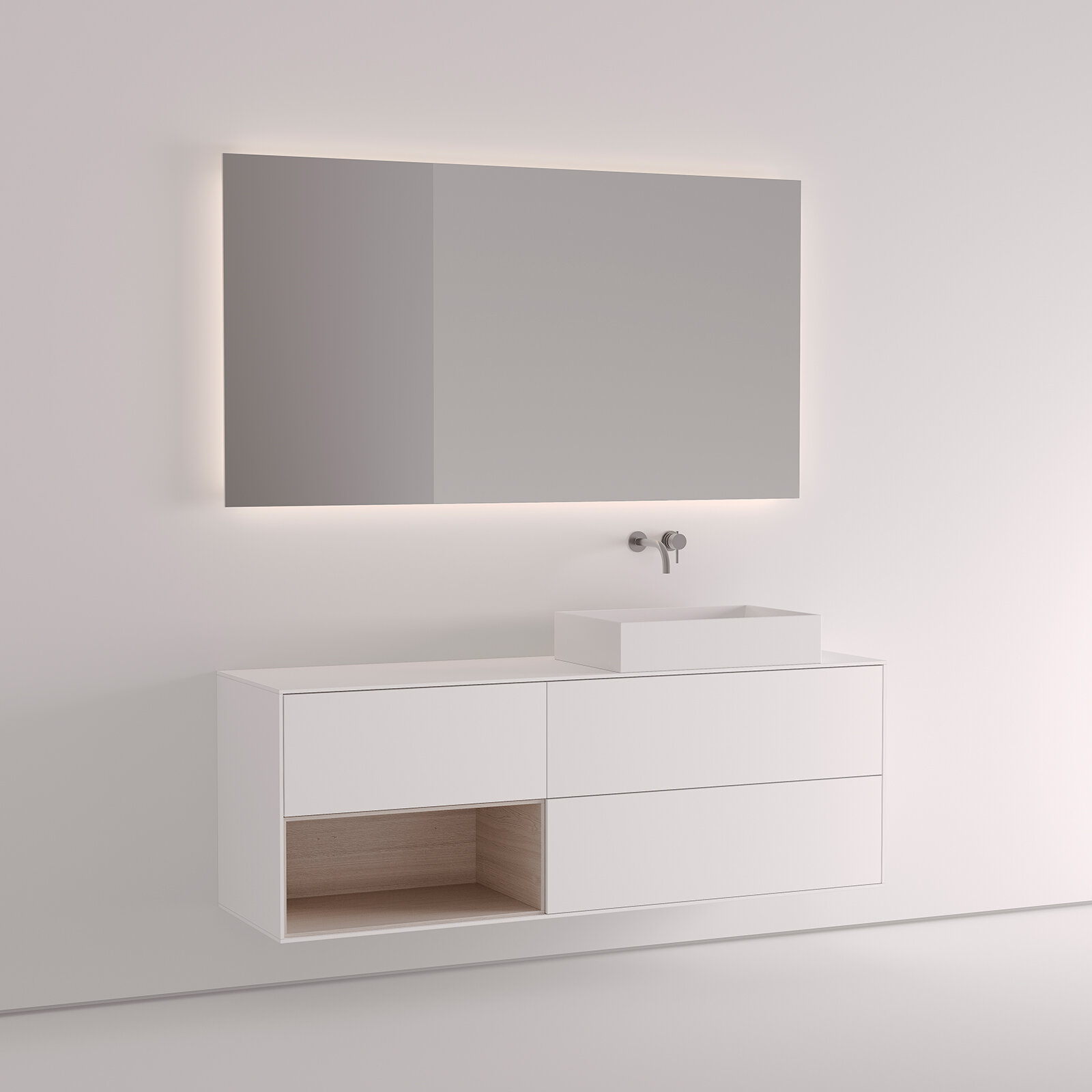 Тумба подвесная под 1 - 2 раковины в ванную 150 см. Vivomobili BIANCO KOS