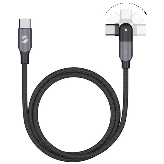 Кабель Deppa USB-C - USB-С, поворотный, 180/730, USB 2.0, 3A, 1.2м, черный