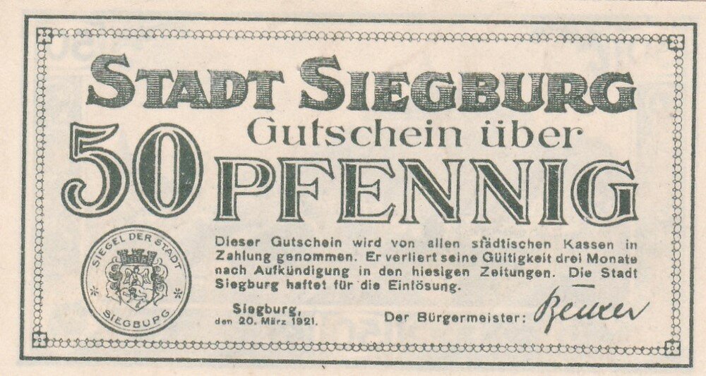 Германия (Веймарская Республика) Зигбург 50 пфеннигов 1921 г. (3)