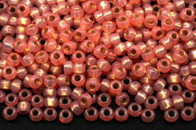 Бисер японский MIYUKI круглый 8/0 #0642 лосось, алебастр/серебряная линия внутри, 10 грамм