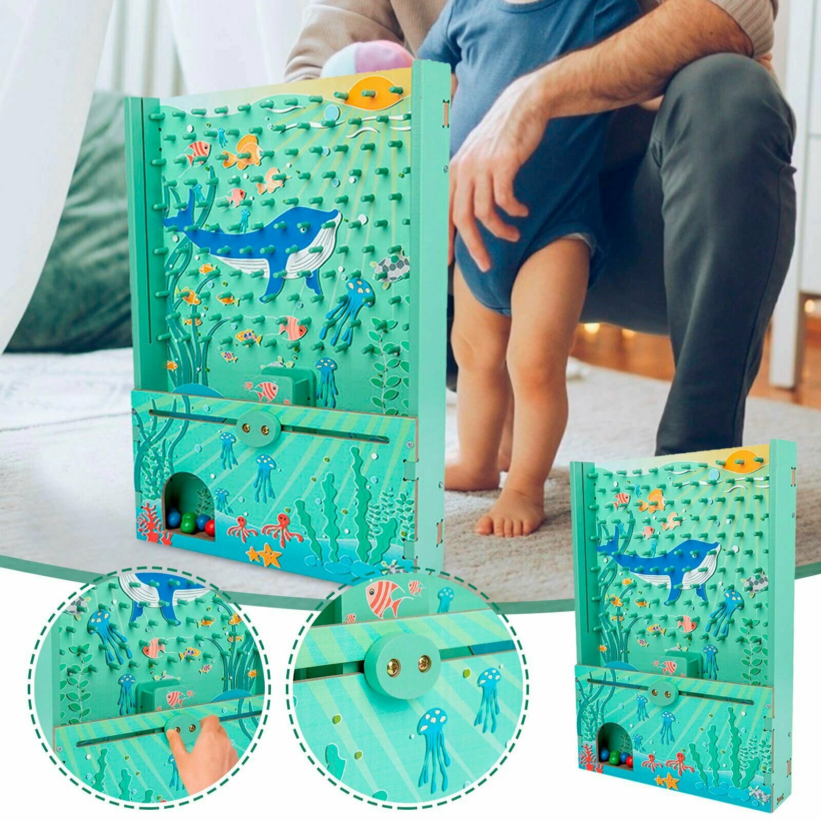 Сортер - Развивающая деревянная игра Поймай шары / настольная игра для координации рук и глаз / Головоломка Монтессори