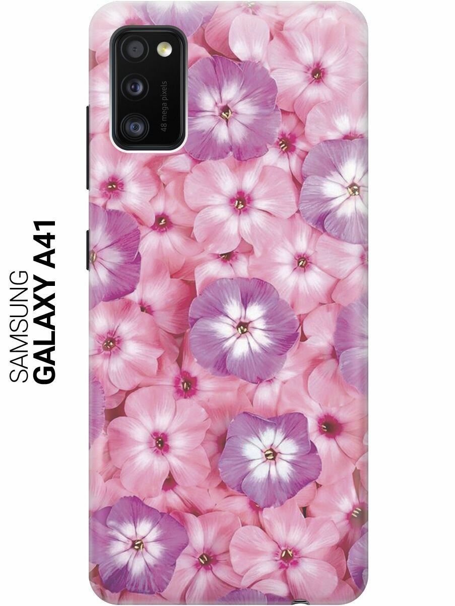 Силиконовый чехол на Samsung Galaxy A41, Самсунг А41 с принтом "Розовые и фиолетовые филаки"