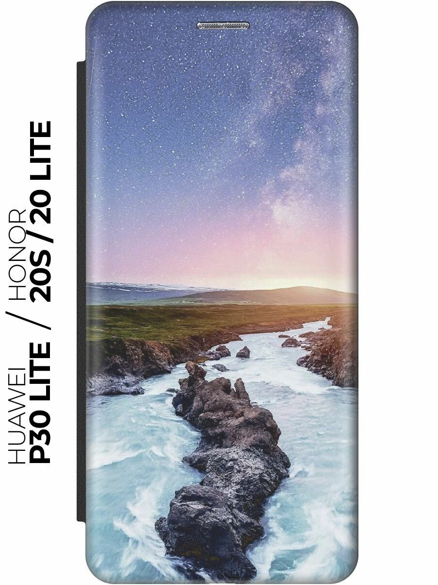 Чехол-книжка Река и звезды на Honor 20 Lite / 20s / Huawei P30 Lite / Хуавей П30 Лайт / Хонор 20 Лайт / 20s черный