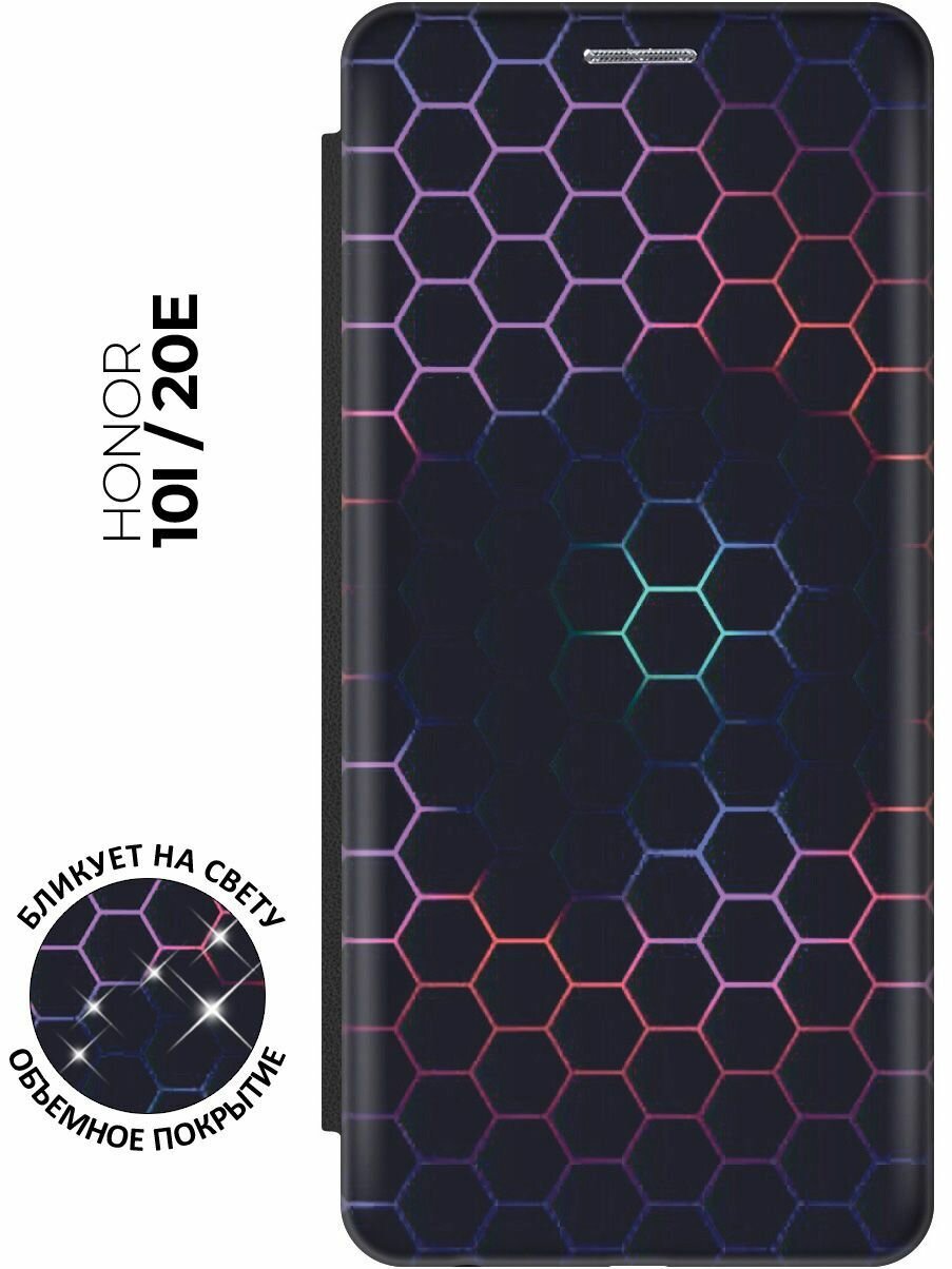 Чехол-книжка Светящиеся соты на Honor 10i / 20e / Хонор 10 ай / 20е с эффектом блика черный