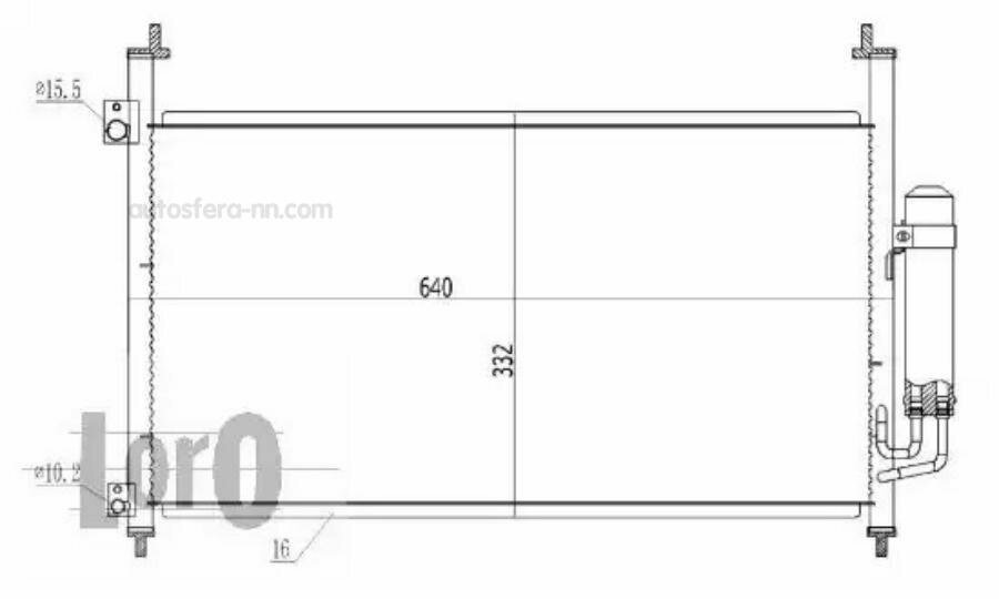 LORO 0180160009 Радиатор кондиционера HONDA: CIVIC VIII (FK/FN) 1.4i 8V/1.4i 16V/1.6i 16V/1.8i 16V/2.0i 16V Type R/2.2CDTi 09/05- (чёрный/с осушителем)