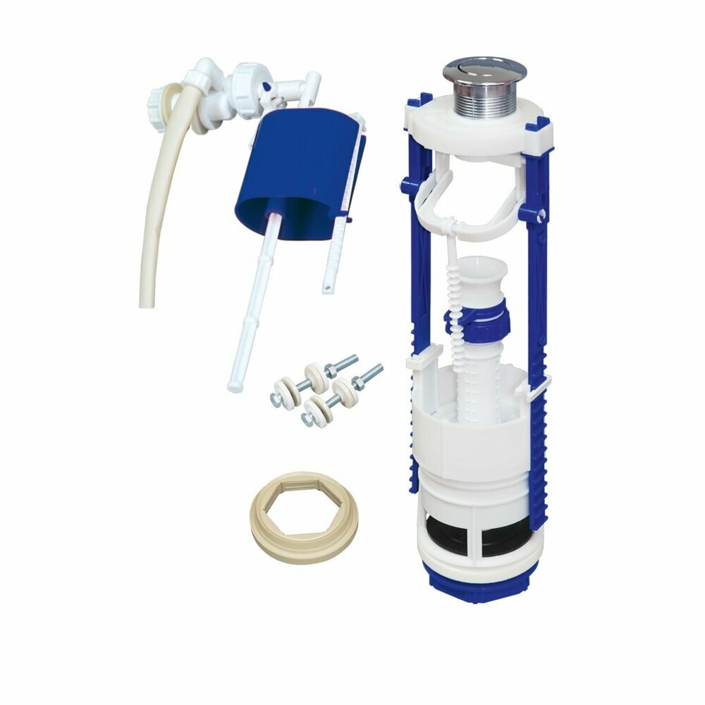 Арматура MasterProf для бачка, кнопочная, боковое подключение, 1 режим слива, металлизированная кнопка