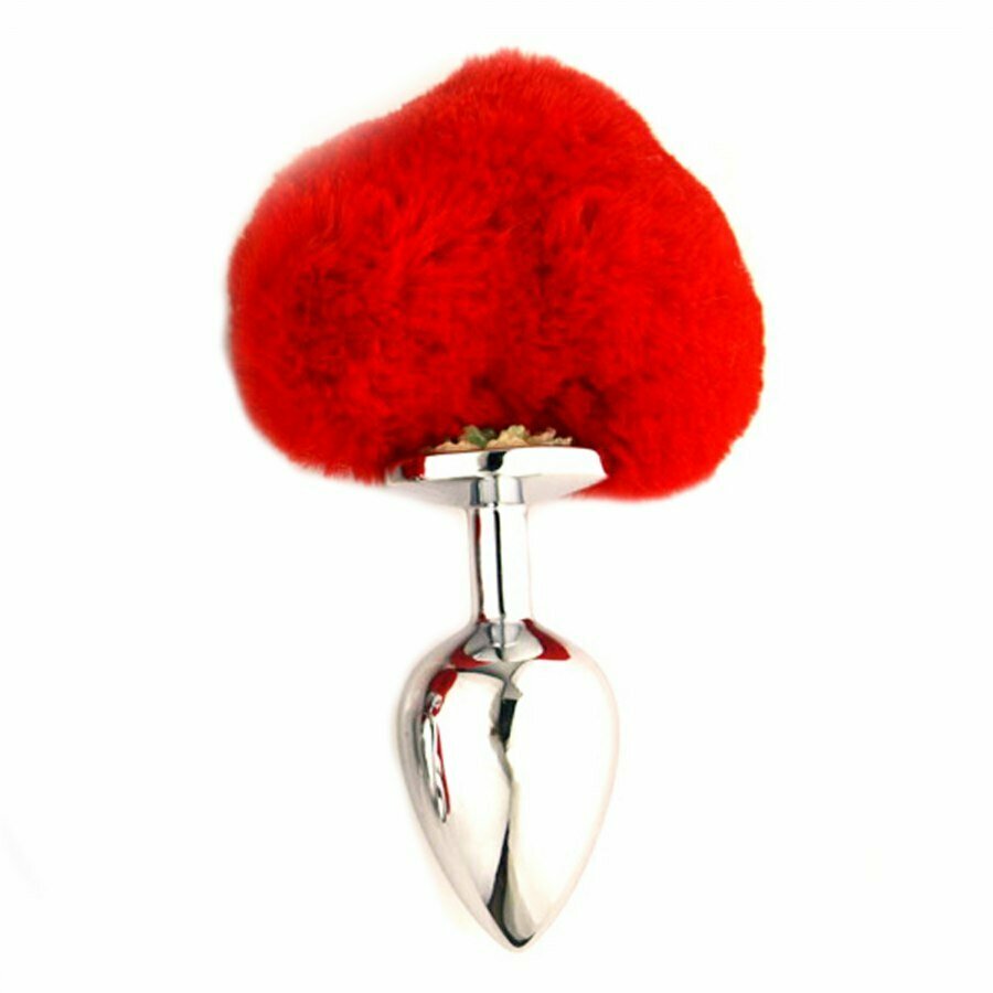 Металлическая анальная пробка с хвостом Сердце, размер L