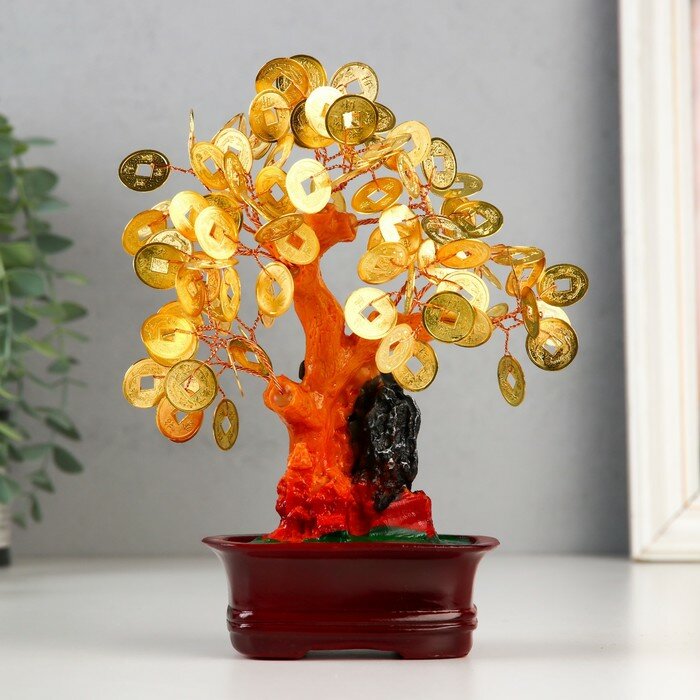 Денежное дерево декоративное «Сувенир бонсай. Денежное дерево», 63 монеты, 19×16×8.2 см