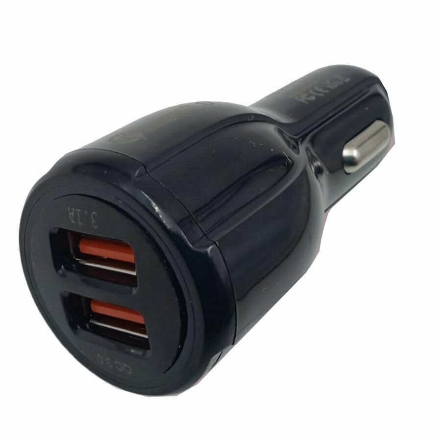 Мощное автомобильное зарядное устройство 2 USB 6A 30W с быстрой зарядкой QC3.0 + 3.1A 12-32V / Универсальный адаптер питания в прикуриватель машины для телефона, планшета, с подсветкой, черный