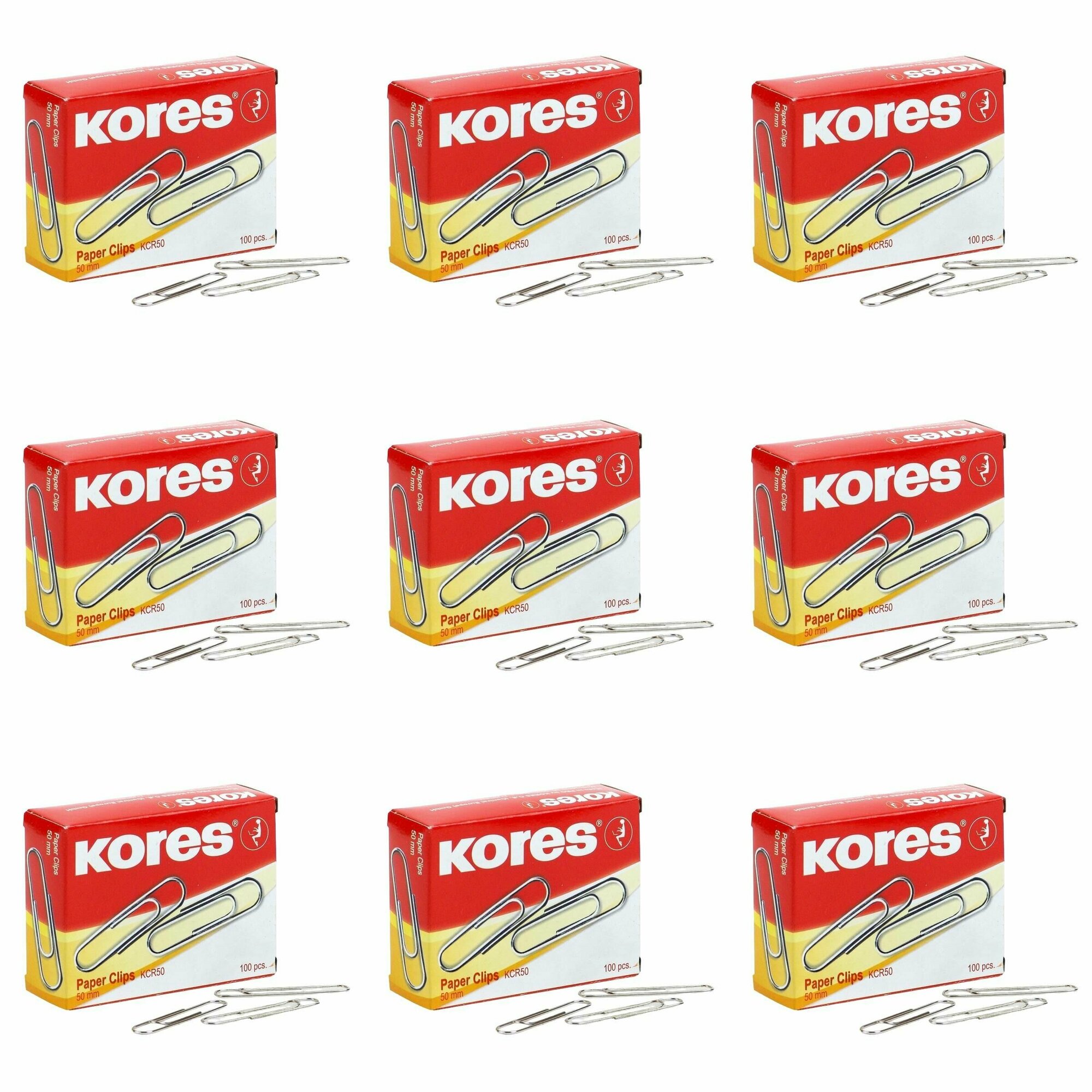 Kores Скрепки с отгибом, 50 мм 100 шт, 9 уп