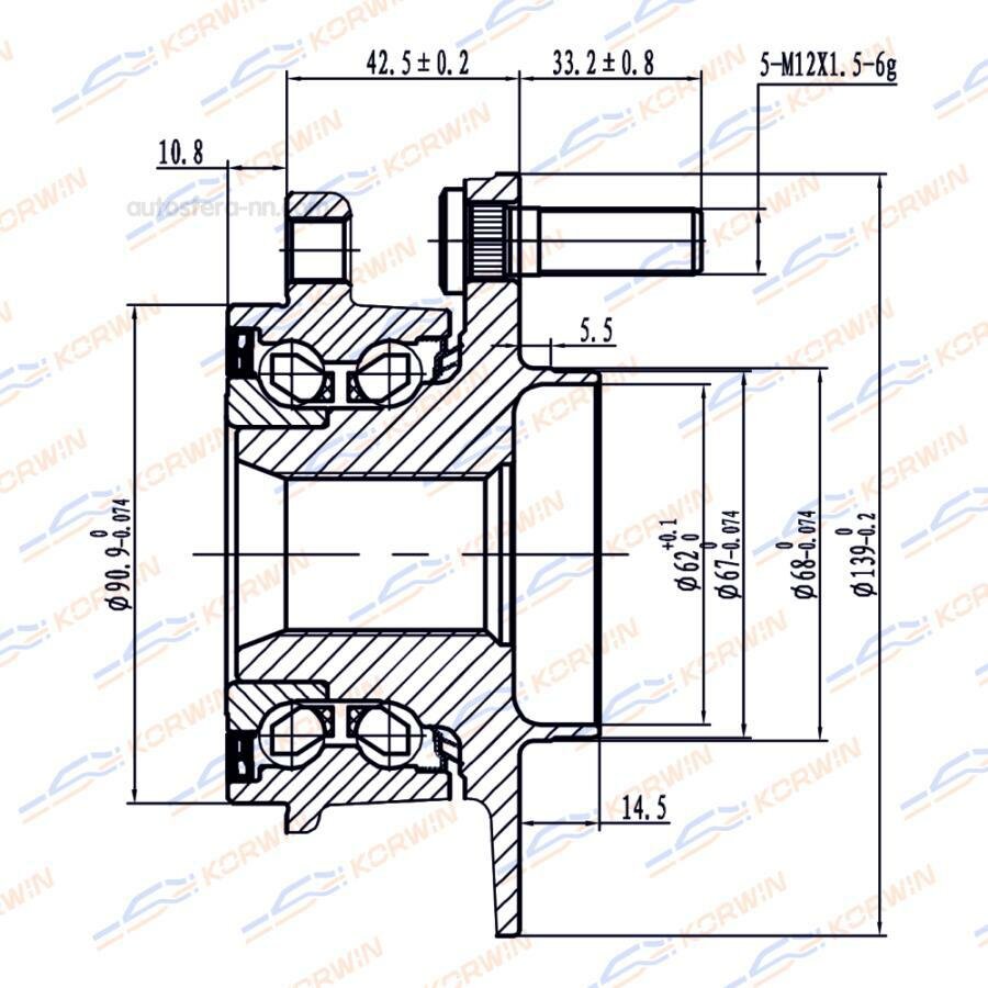 KORWIN KWAH0006 Ступица колеса KORWIN передняя ABS Mazda 3 13-/6 12- ( 2 года 50т. км)