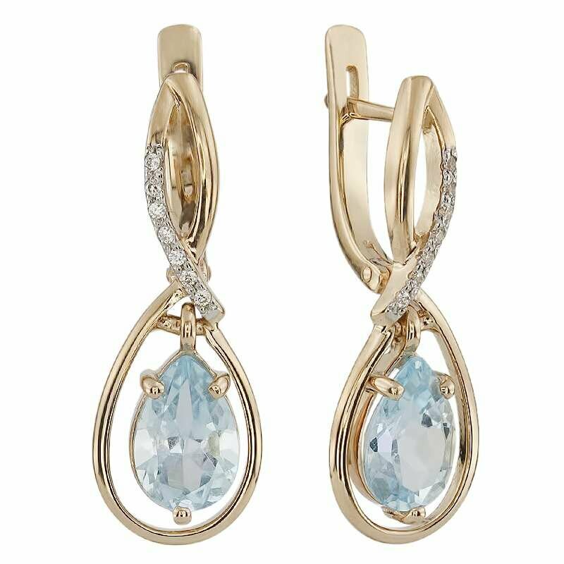 Серьги ALORIS, красное золото, 585 проба, топаз