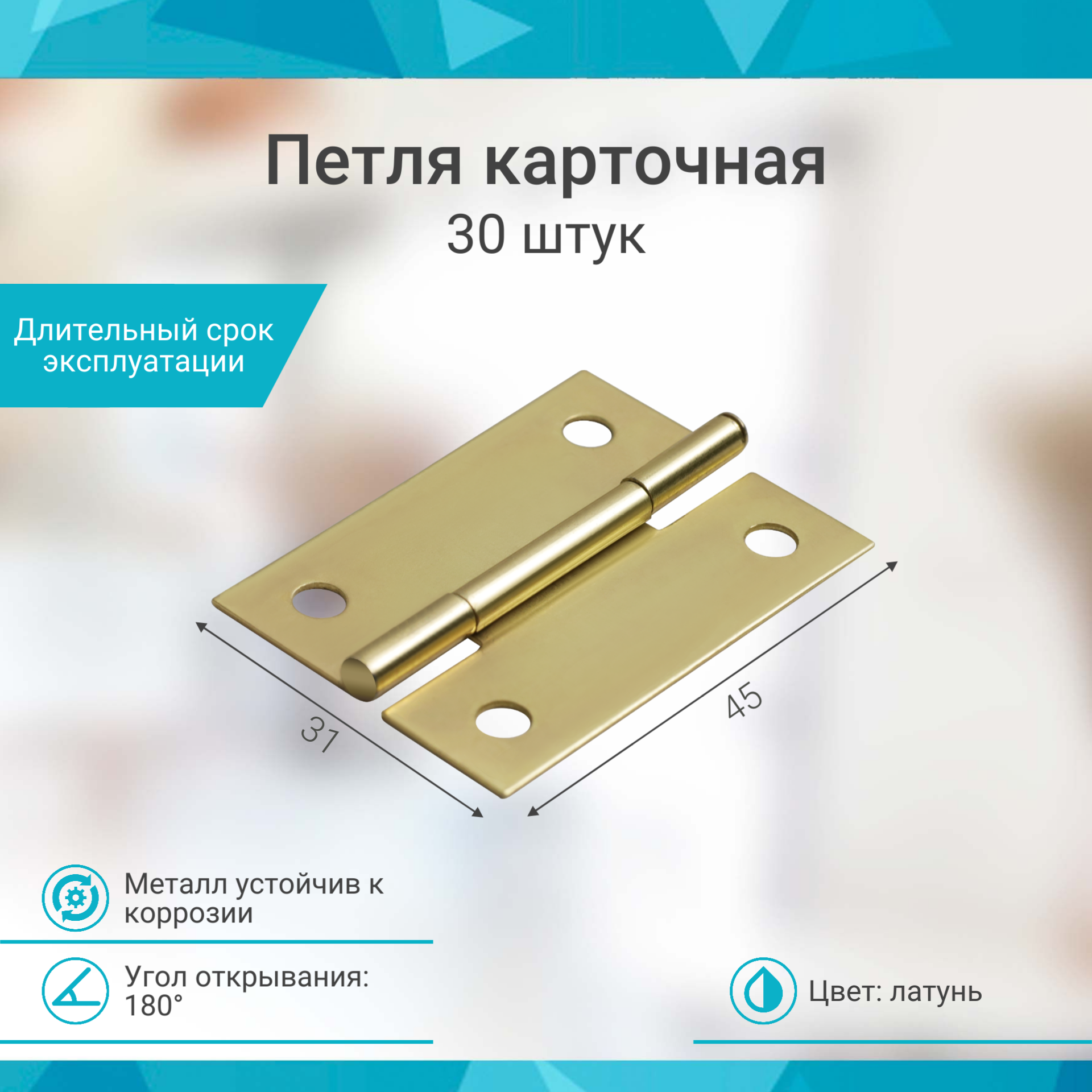 Петля мебельная карточная 45х31, 30 штук