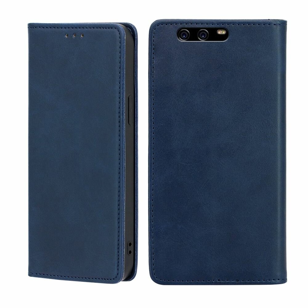 Чехол-книжка MyPads для Huawei P10 / Хуавей P10, Телячья кожа, закрывающаяся на магнит, синий